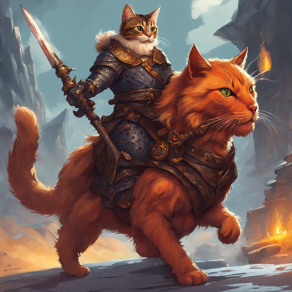 Catvalier - Majestic Cat Knight on a Fierce Dwarf Demon