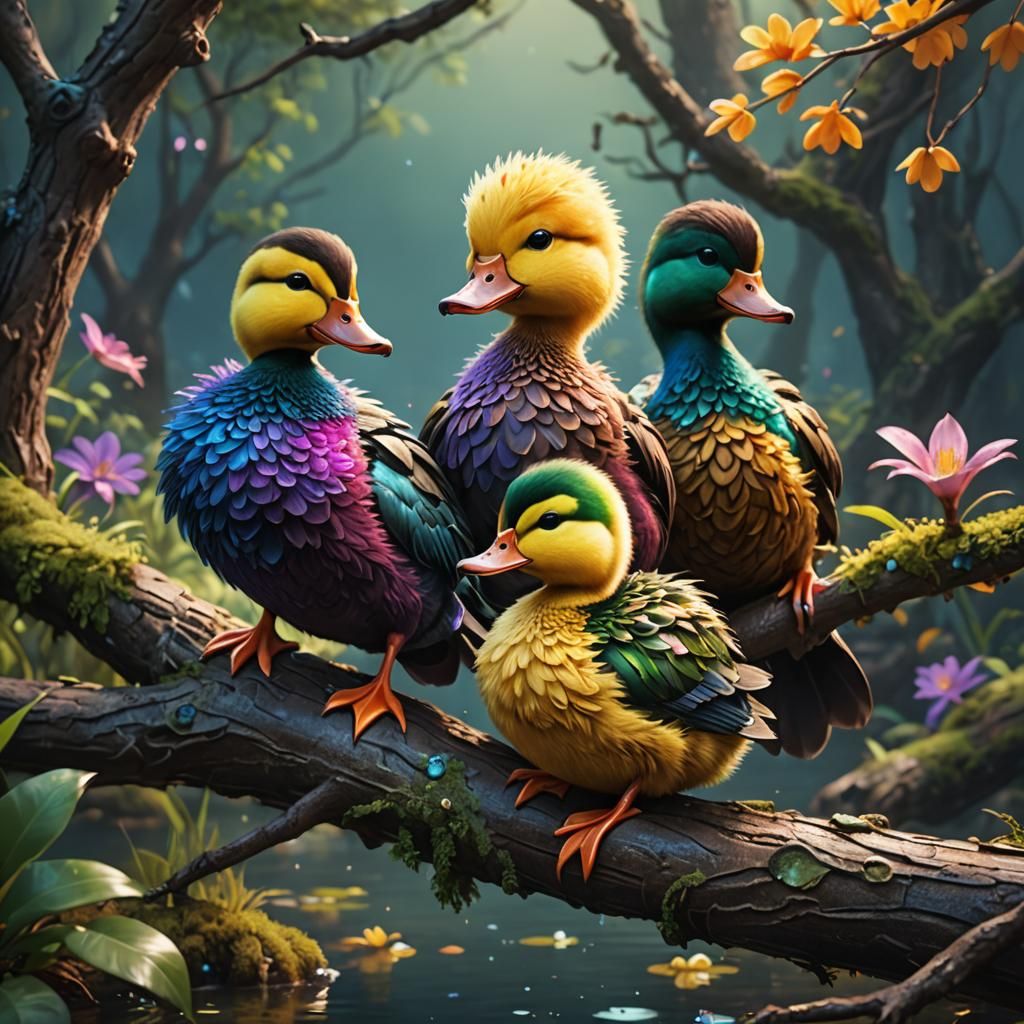 3 cute colorful fluffy duck - AI Generated Artwork - NightCafe Creator