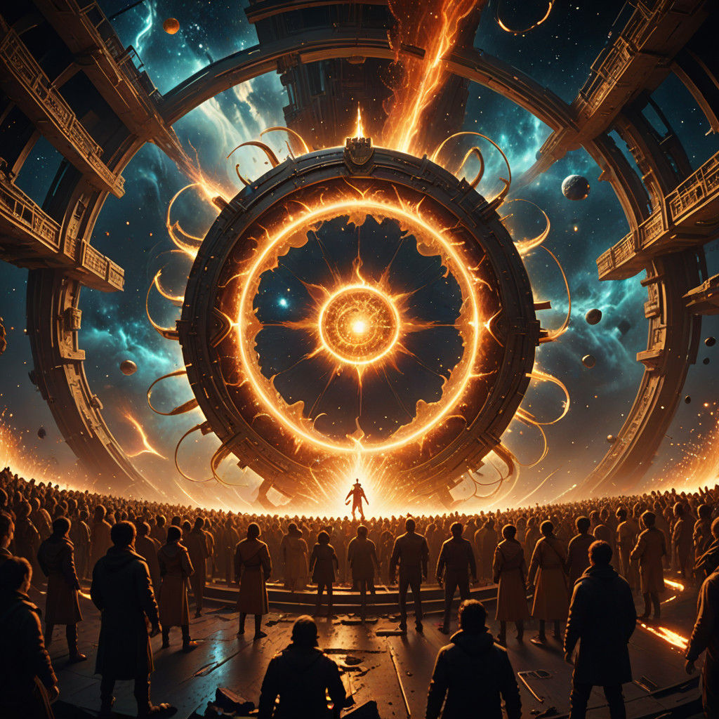 The Celestial Forge Reimagined Visual Prompt: A massive forge suspended in a cosmic void, with a ...