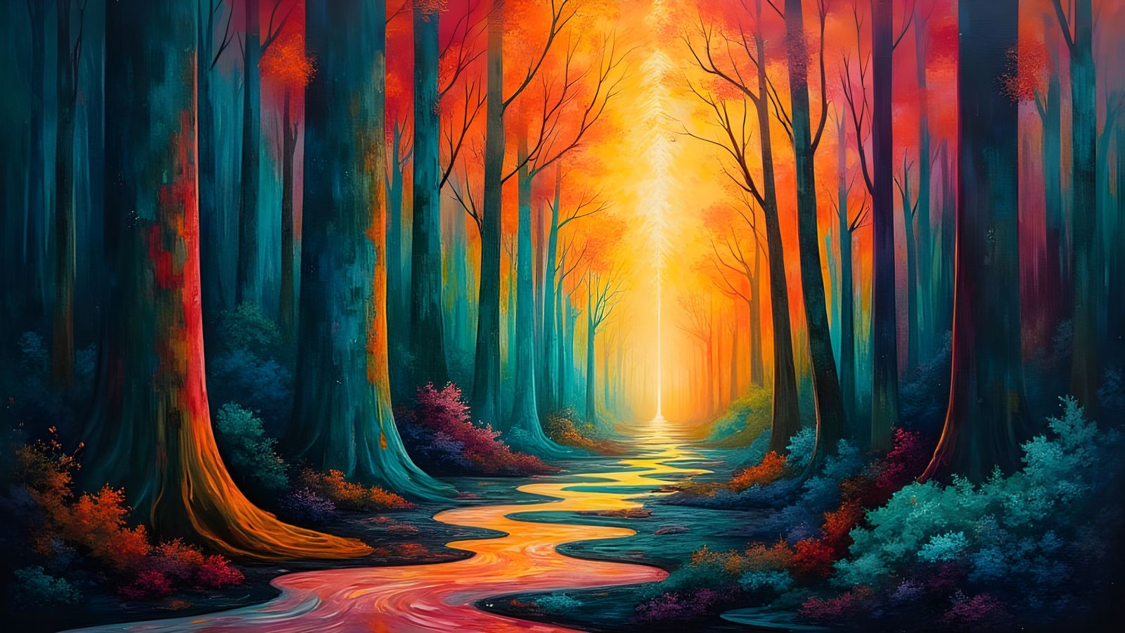 Coloured forest - Cubist Forest Dreamscape in Vibrant, Abstr...