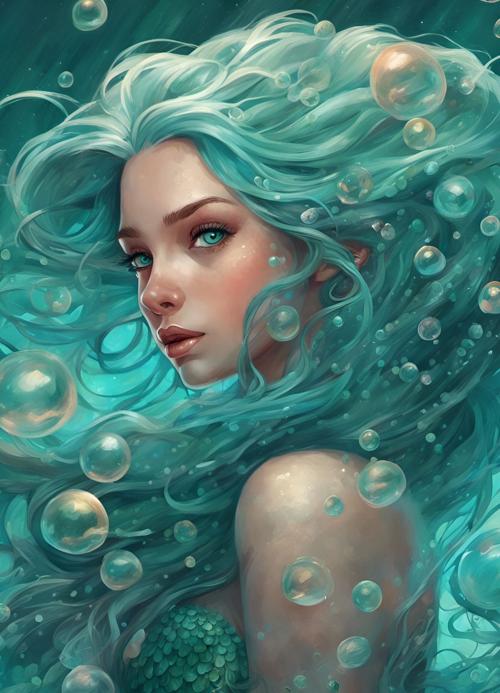 Teal Mermaid 2 - AI Generated Artwork - NightCafe Creator