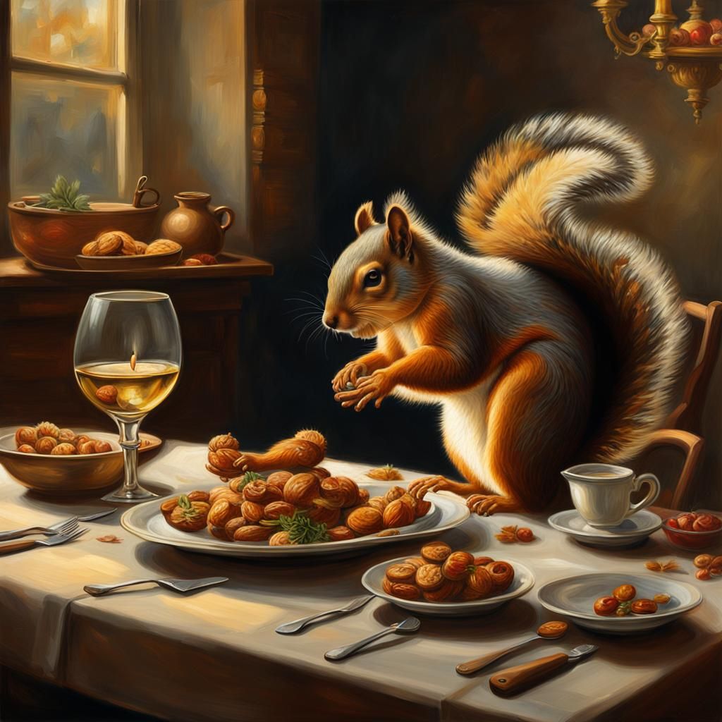 A squirrel stealing from an dinner table. - AI Generated Artwork ...