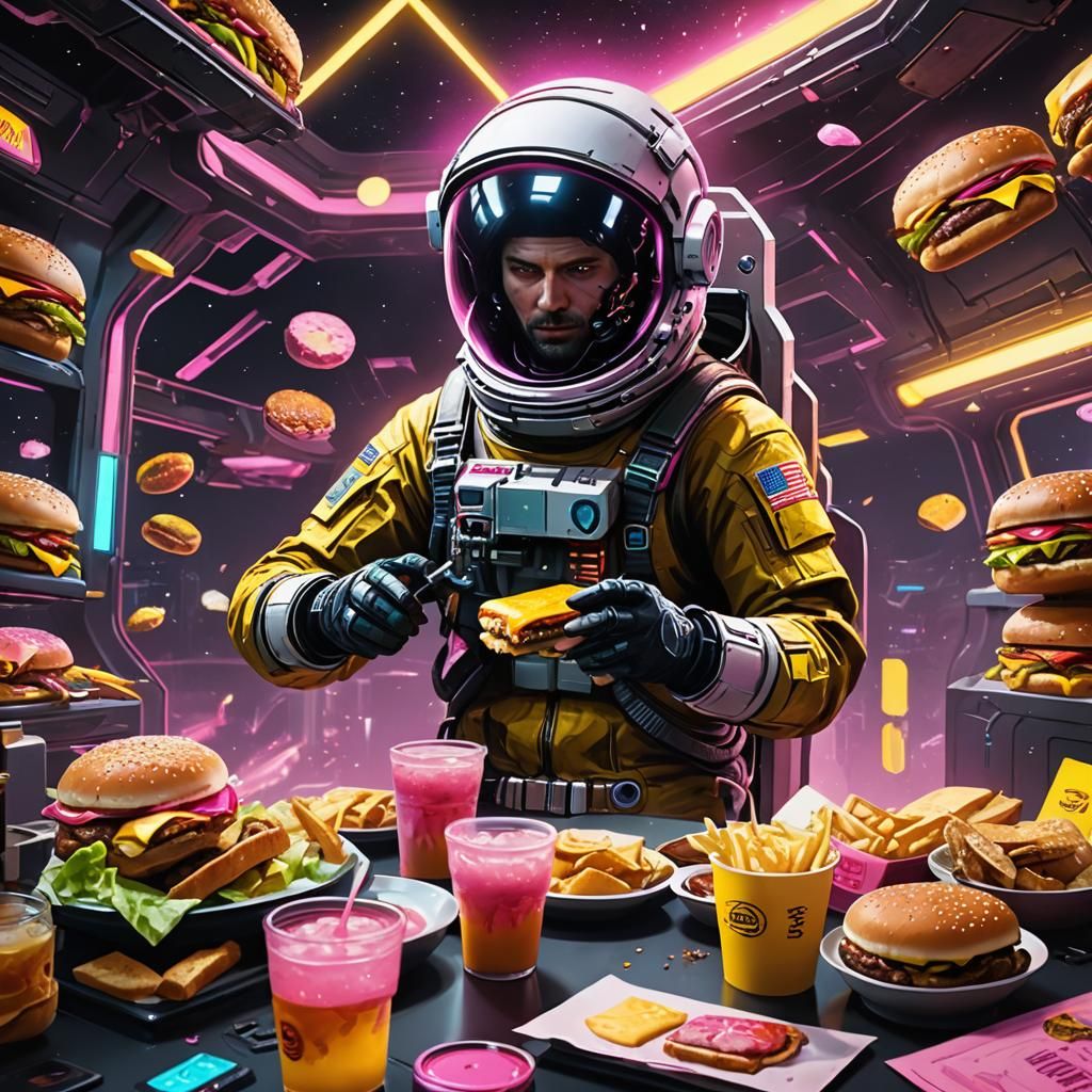 astronaut in space eating burger - AI Generated Artwork - NightCafe Creator