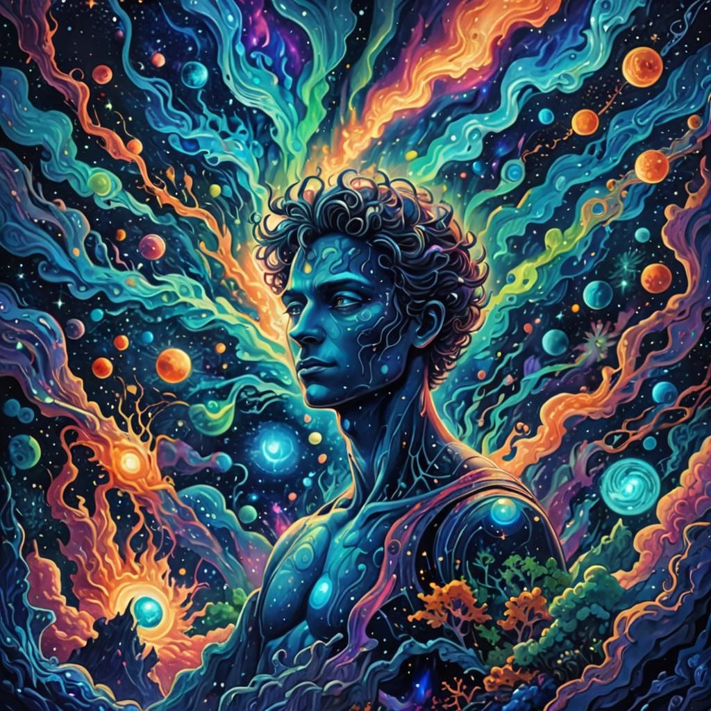 Psychedelic blue meanies mind blowing galaxy and auroras - AI Generated ...