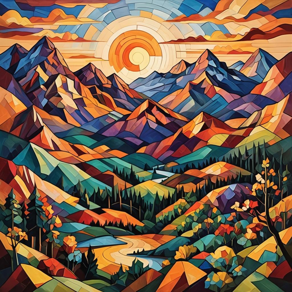 A mountain sunset in cubism style - AI Generated Artwork - NightCafe ...