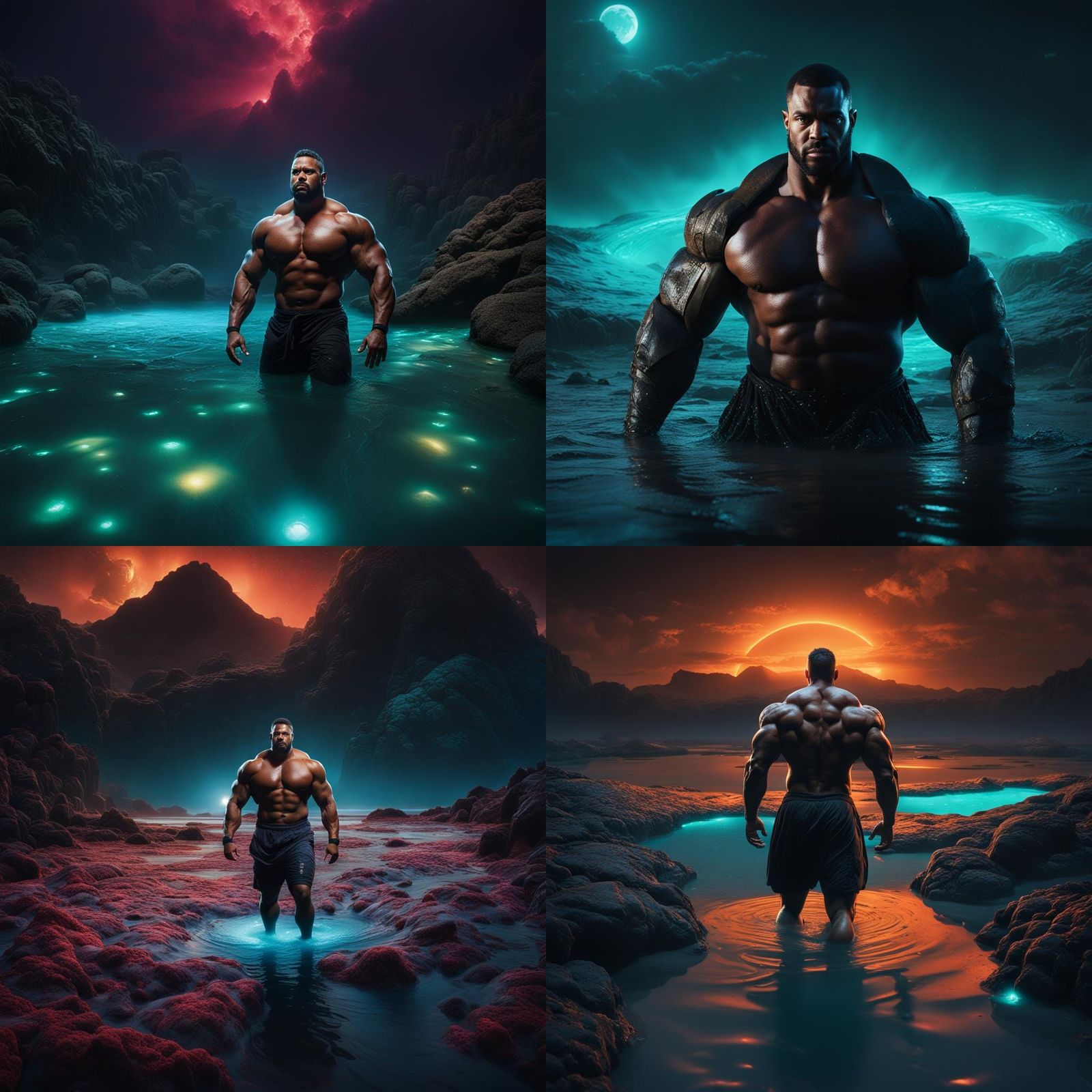 A colossal male super-heavyweight bodybuilder, wading through a ...