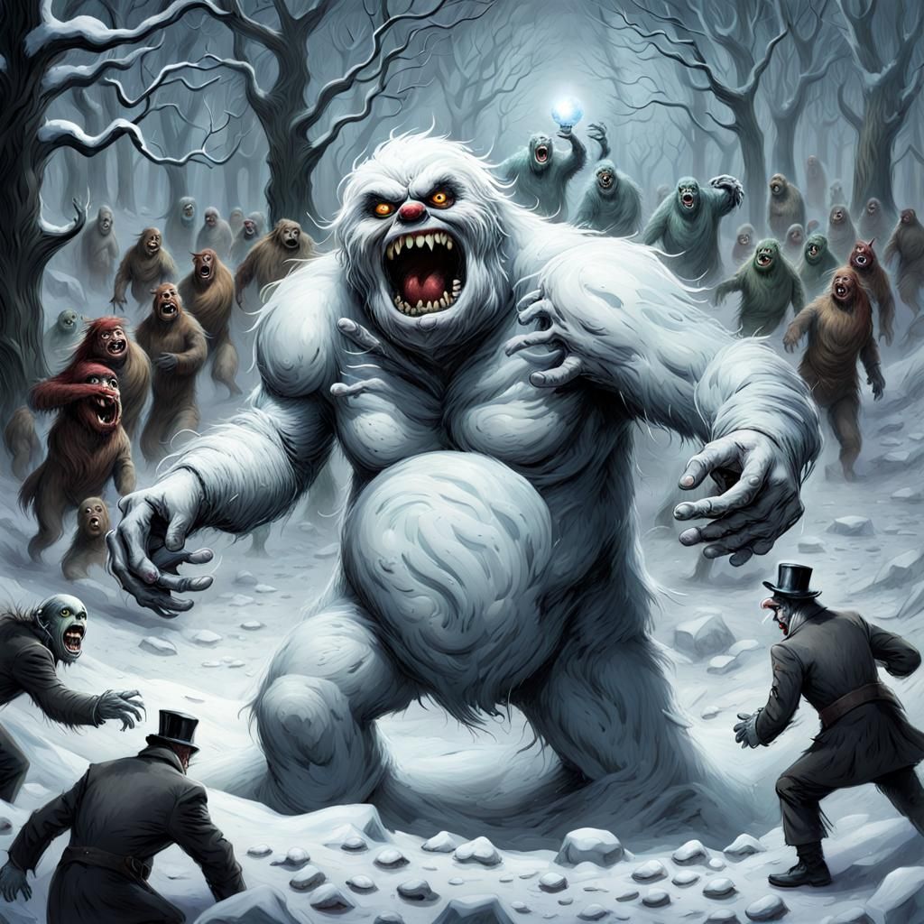 Abominable Snowman Snowball Fight - AI Generated Artwork - NightCafe ...
