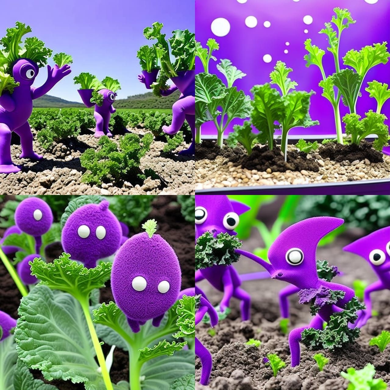 Purple aliens eating kale plants - AI Generated Artwork - NightCafe Creator