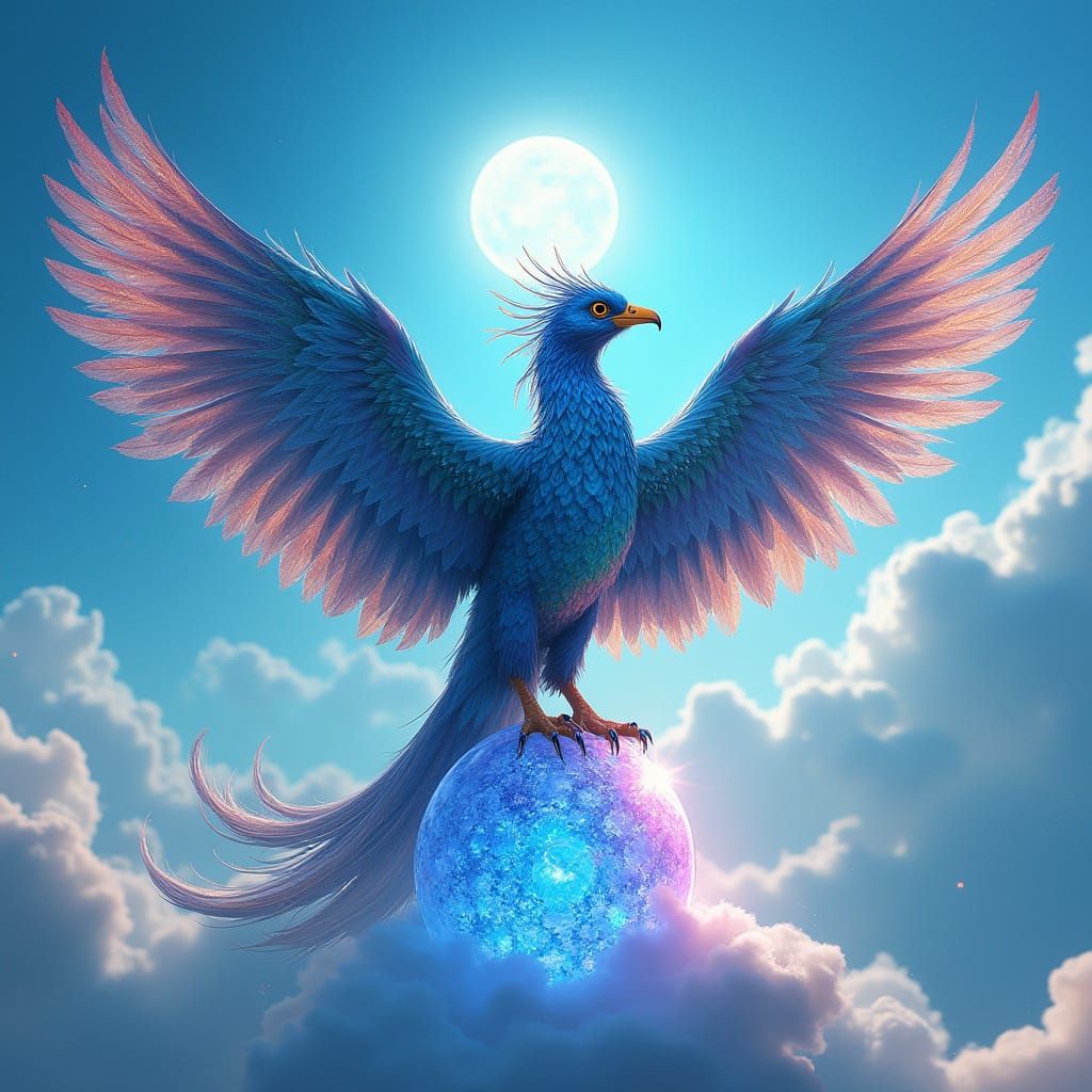 Ball bird - Majestic Iridescent Bird in Vibrant Cosmic Scene
