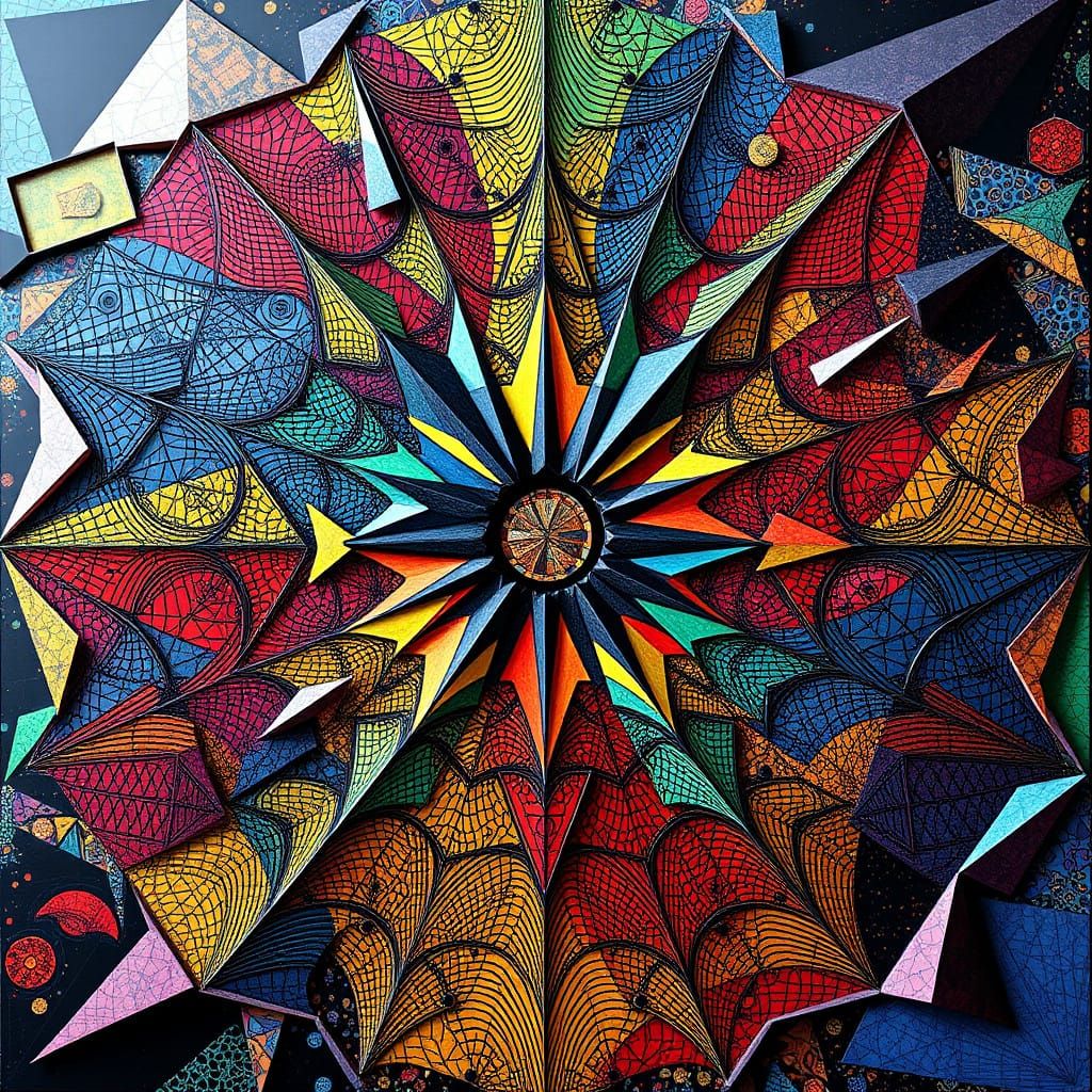 Vibrant Neo-Cubist Fractal Painting with Geometric... - AI Art
