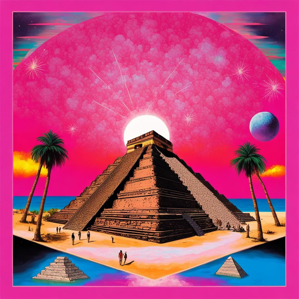 Colorful Vaporwave Pink Floyd Betelgeuse supernova over Mayan pyramids ...