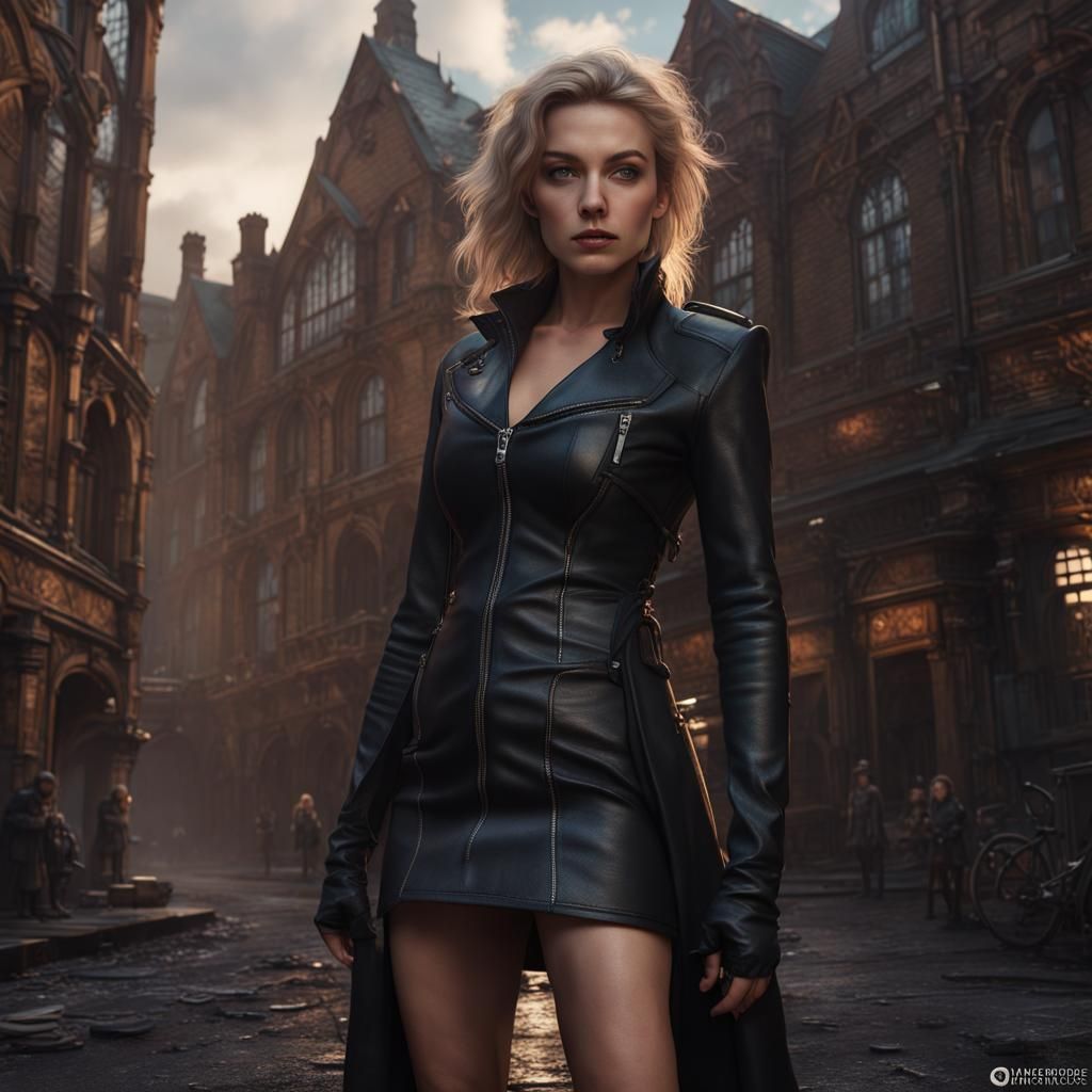 Scarlett Jenkinson wears a black leather mini dress and black knee ...