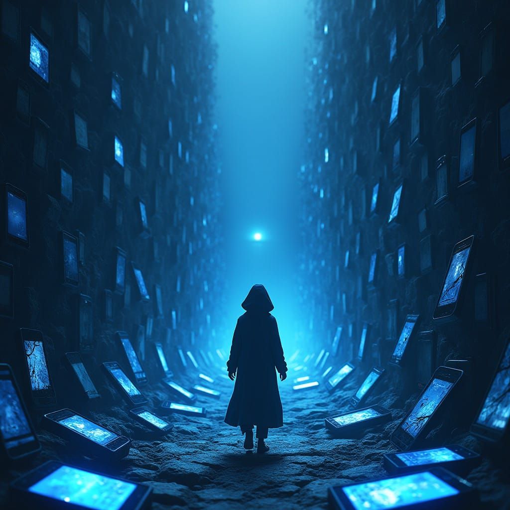 Surreal Descent into Nomophobia's Endless Chasm - AI Art