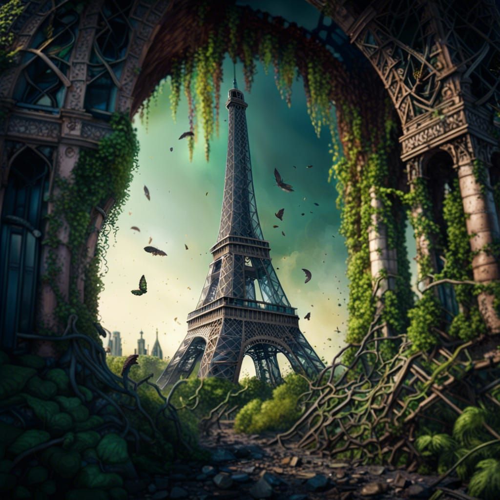 post-apocalyptic Eiffel Tower - AI Generated Artwork - NightCafe Creator