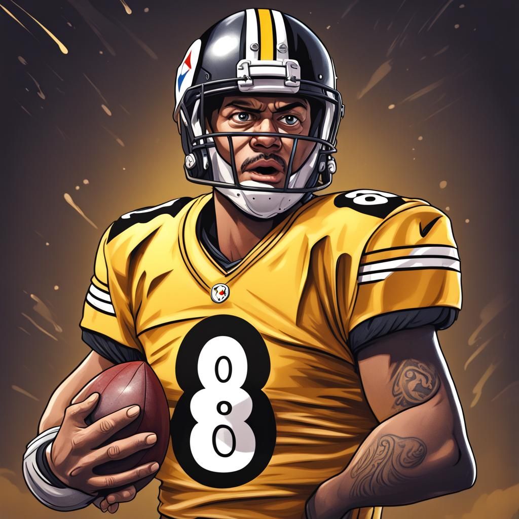 A cartooon drawing of steelers quarterback #8 looking confused - AI ...
