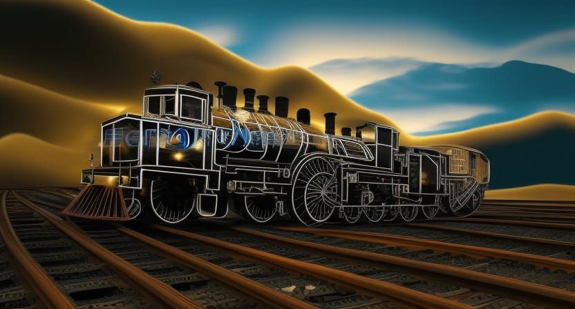 train with a skull on the front abstract vector fractal, wave function ...