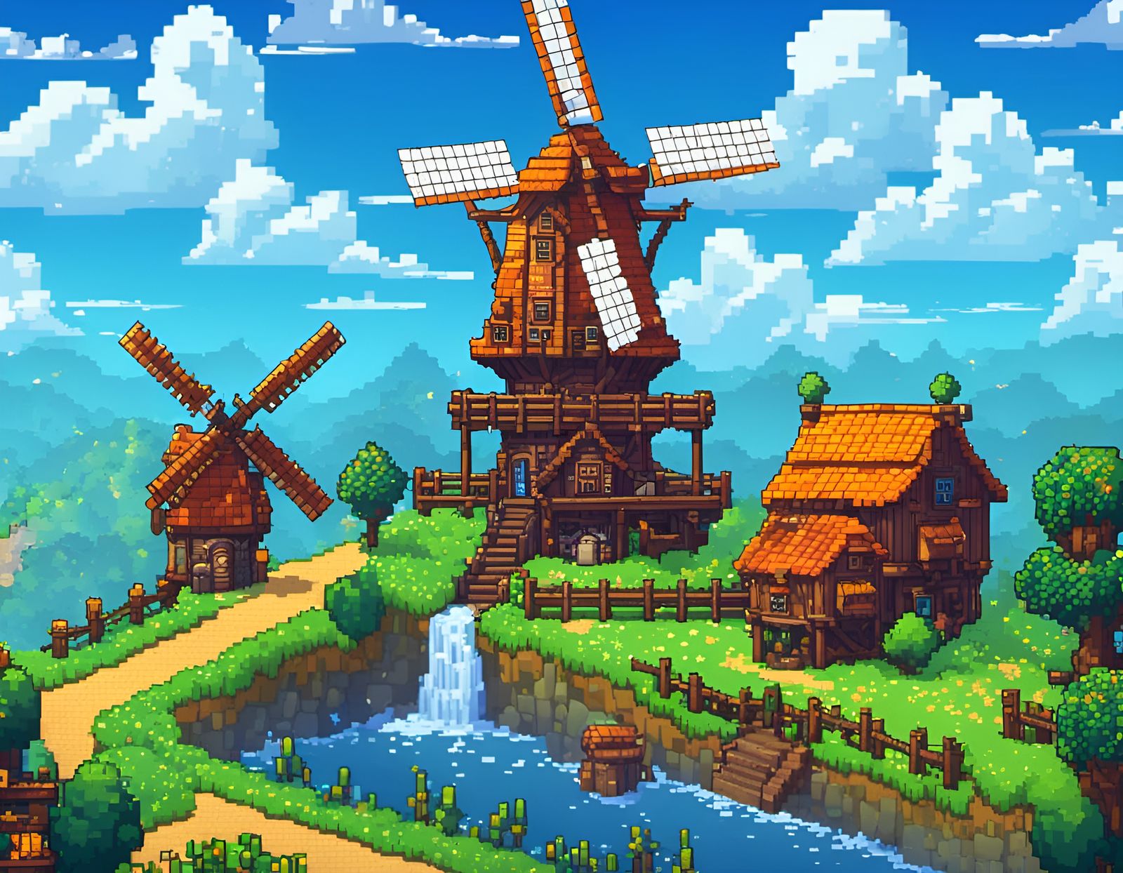 Windmill Village Pixel Art - AI Generated Artwork - NightCafe Creator