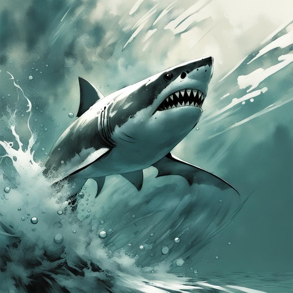 Dynamic shark illustration - AI Generated Artwork - NightCafe Creator