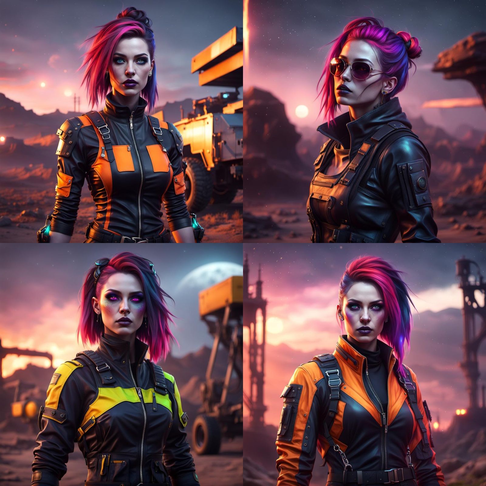 under colorful nightsky, mechanic body goth girl, portrait, 8k ...