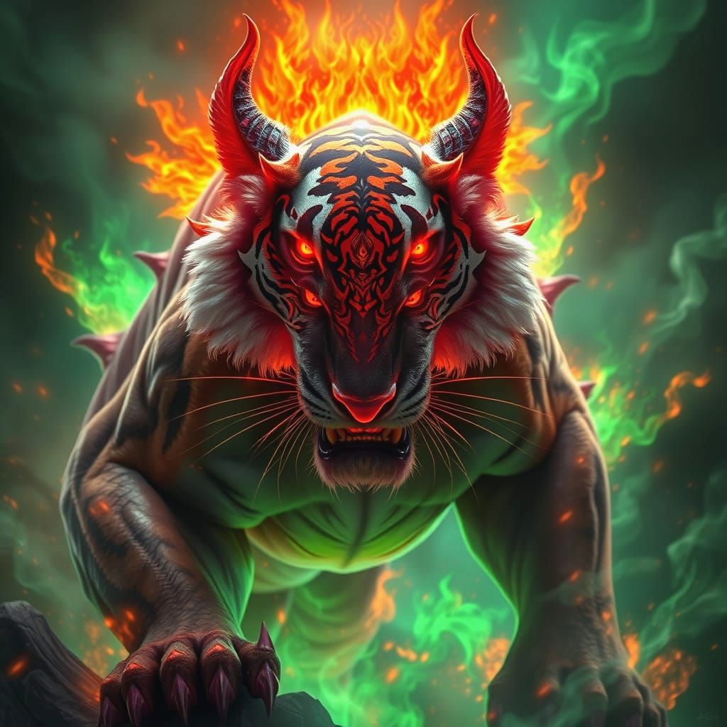 Demon tiger - Cyberpunk Tiger in Flames