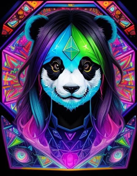 Hyper detailed cubist (psychedelic artwork of a panda:1,8) made of ...