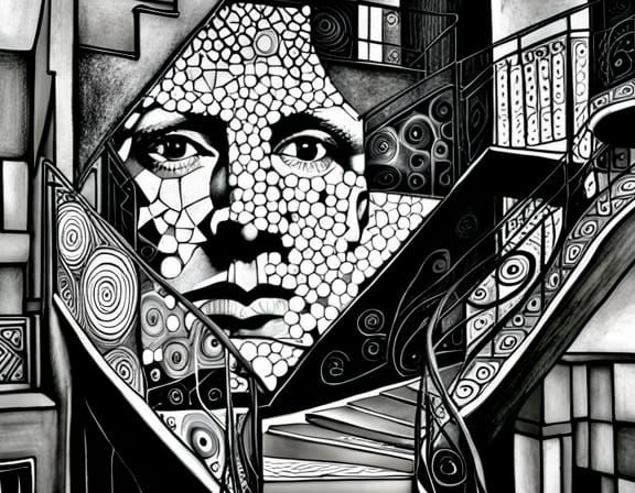 M. C. Escher face and klimt architecture staircase Abstract geometric ...