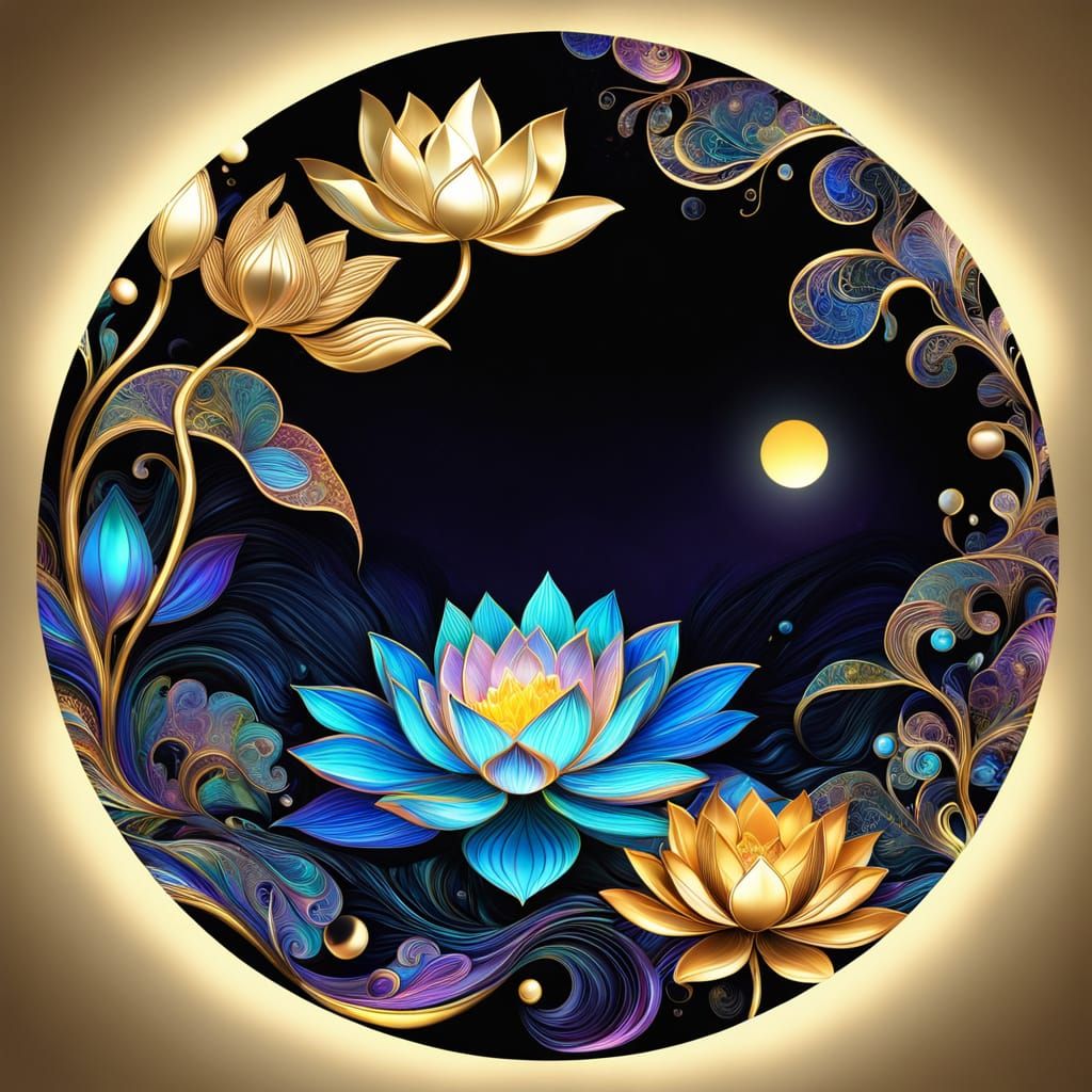 black light iridescent arabesque lotus gold lotus gold moonlight gold ...