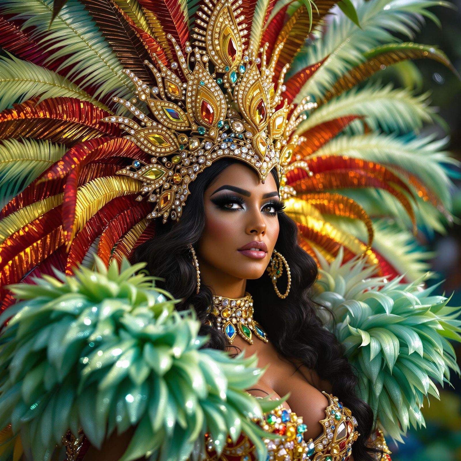 Samba Queen in Exuberant Carnaval Costume - AI Art
