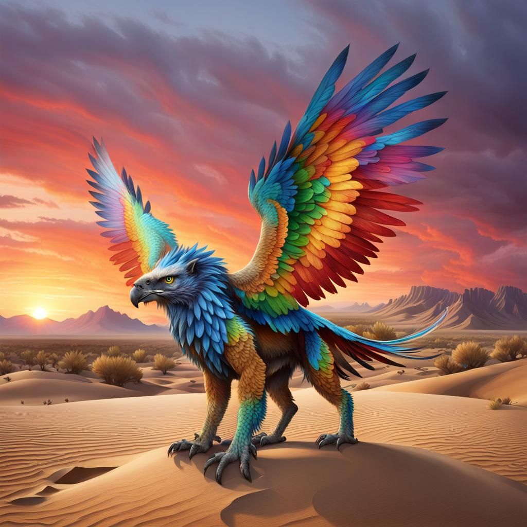 Griffin with colourful wings - AI Generated Artwork - NightCafe Creator