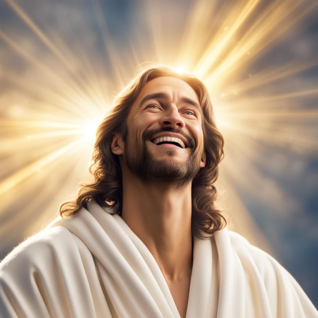 Happy Birthday Jesus, Jesus with a big smile standing in the clouds ...