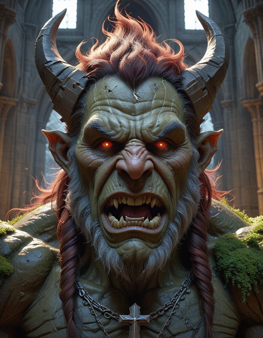 Giant Mountain Troll Portrait in Hyperdetailed Tri... - AI Art