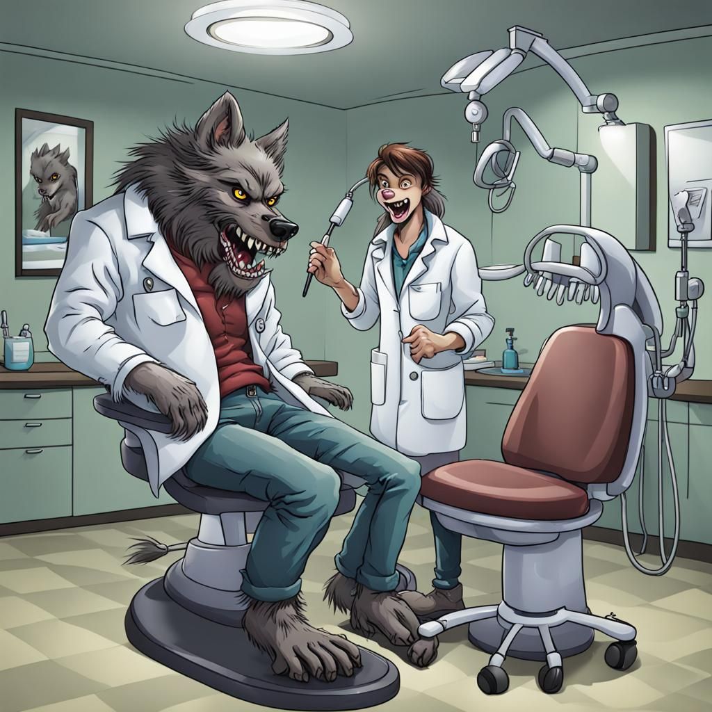 A werewolf at the dentist - AI Generated Artwork - NightCafe Creator