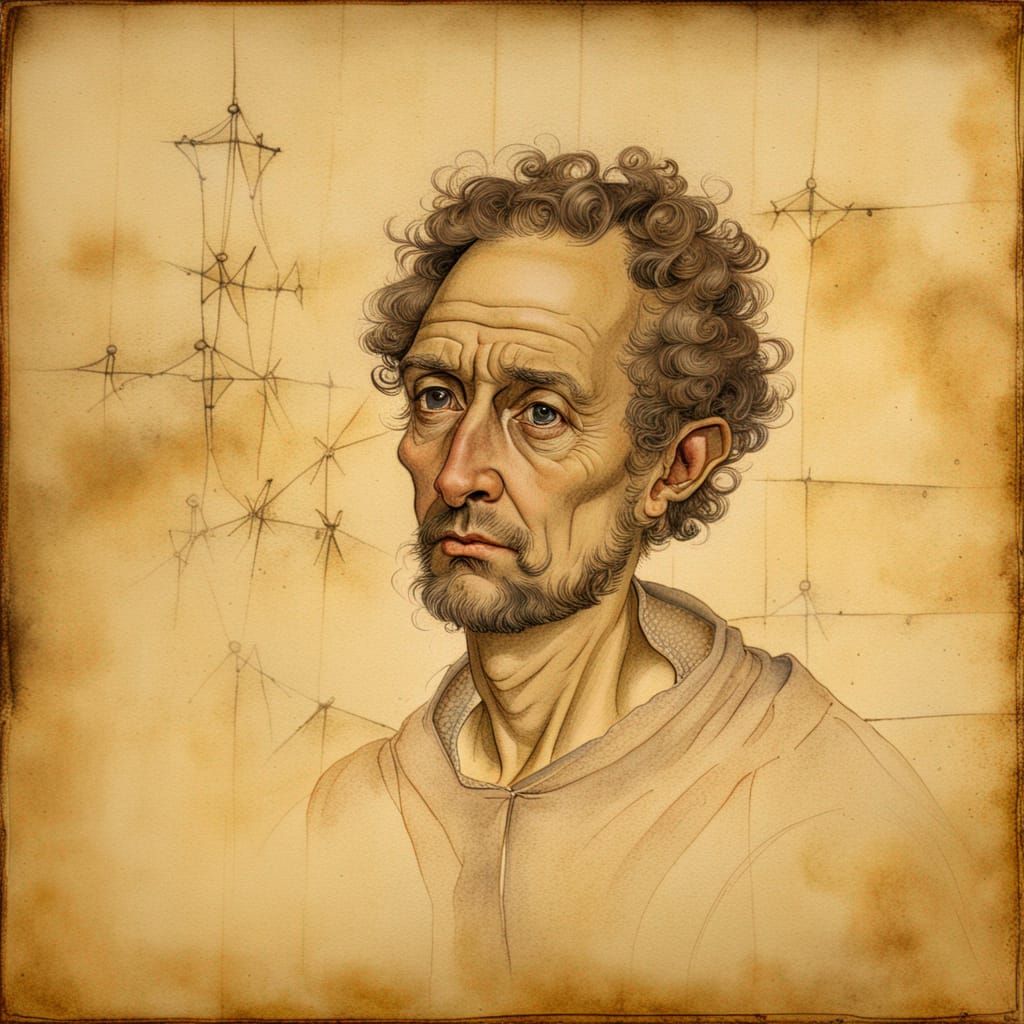 Opicinus de Canistris self-portrait, ink and paint on parchment - AI ...