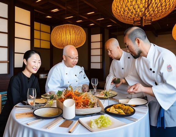 3 people eating at a table in a japanese ornate restaurant #nobu in ...