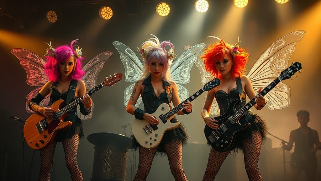 Fairies in a Punk Rock Band - Hyper-Realistic Surr... - AI Art