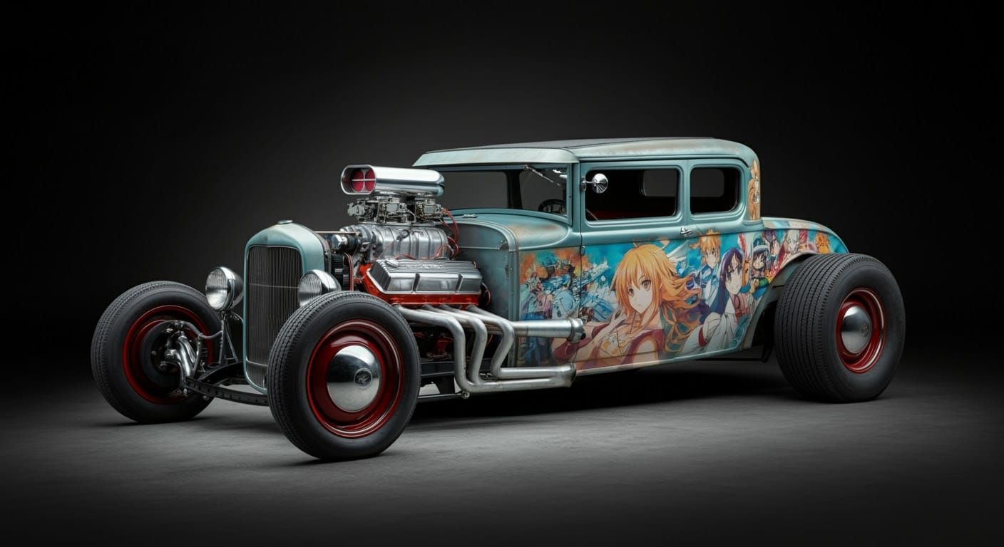 Classic Hot Rod in Cyberpunk Anime Style - AI Art