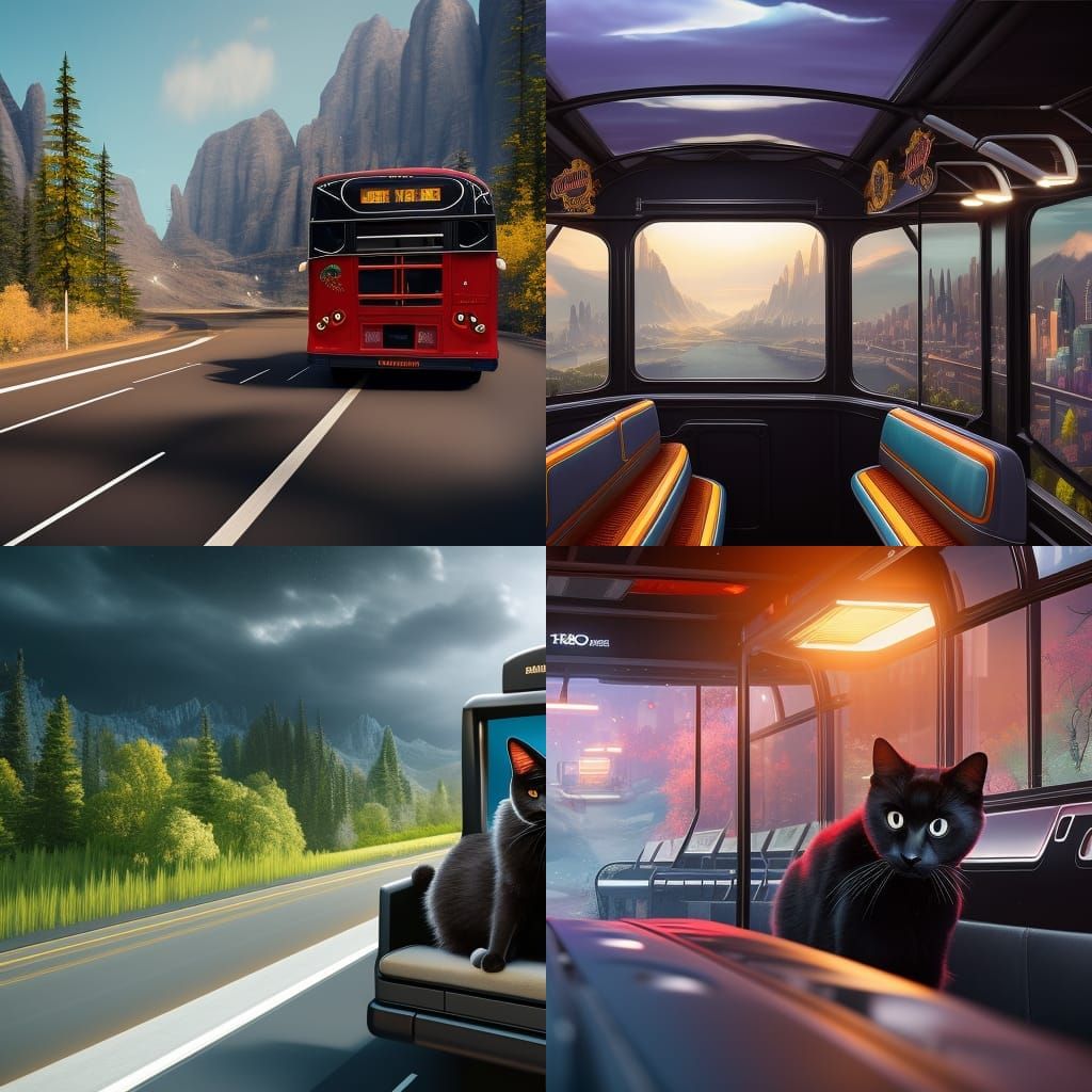 black cat on a bus driver's seat, driving a bus - AI Generated Artwork ...