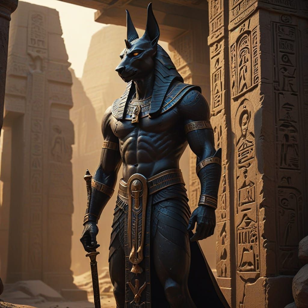 Anubis statue stands guard - Imposing Black Anubis Statue St...