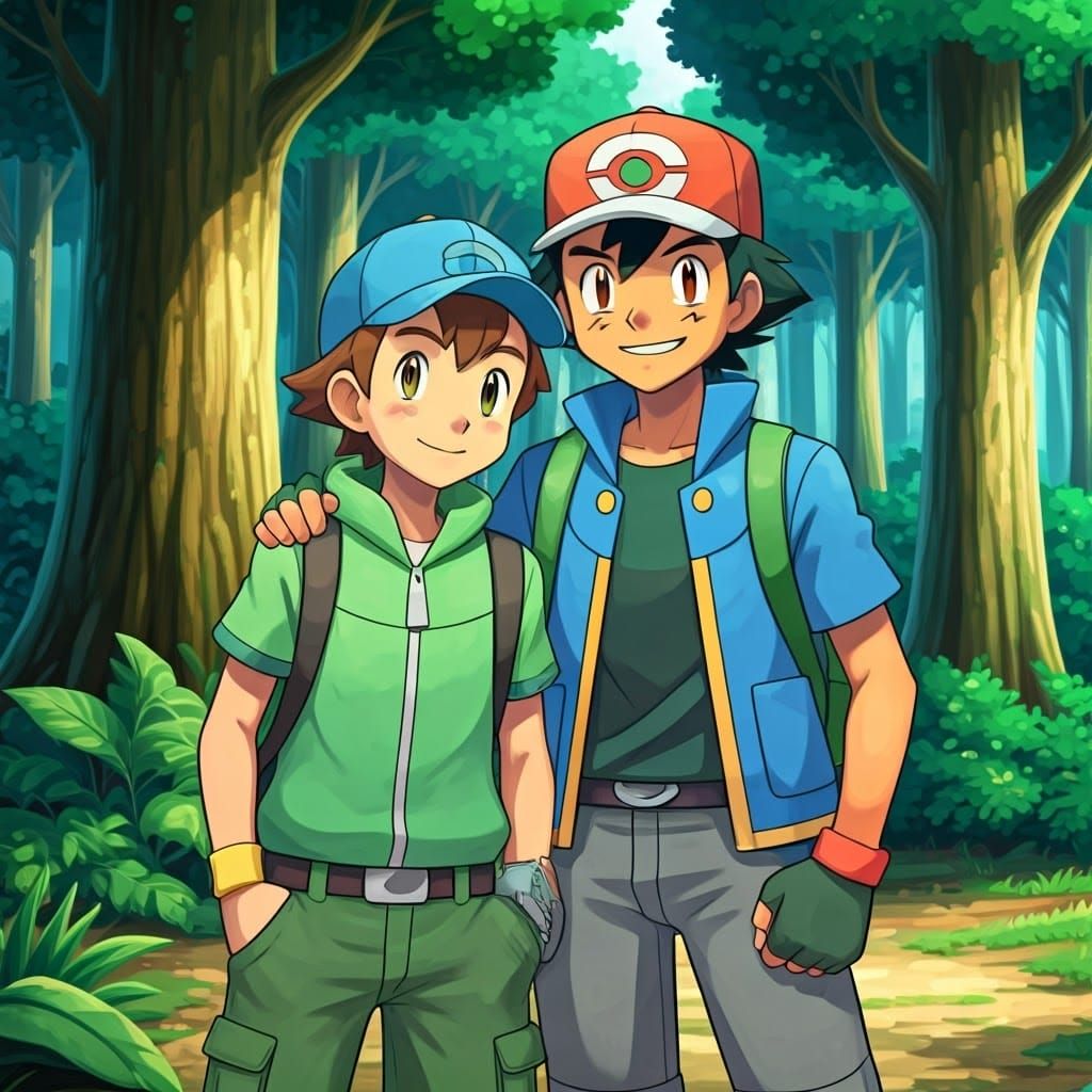 Ash Ketchum and Ritchie - Joyful Pokémon Trainers in Whimsi...