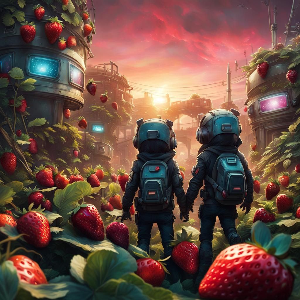 Strawberry Alien Visitors. #2 - AI Generated Artwork - NightCafe Creator