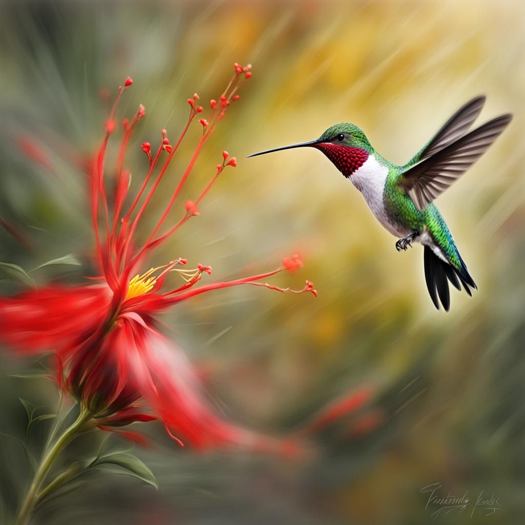 Hummingbird in flight Pollinator - AI Generated Artwork - NightCafe Creator