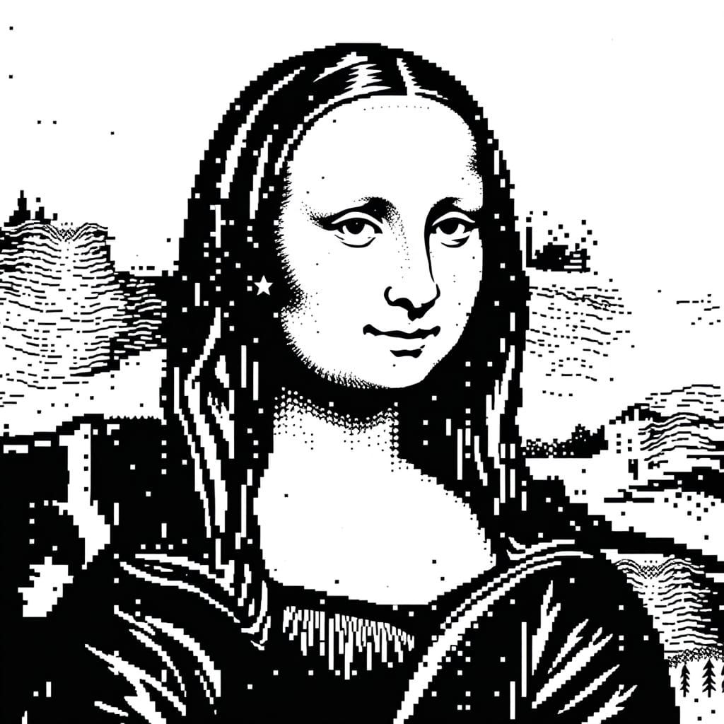 Monochromatic ASCII Art Mona Lisa Portrait - AI Art