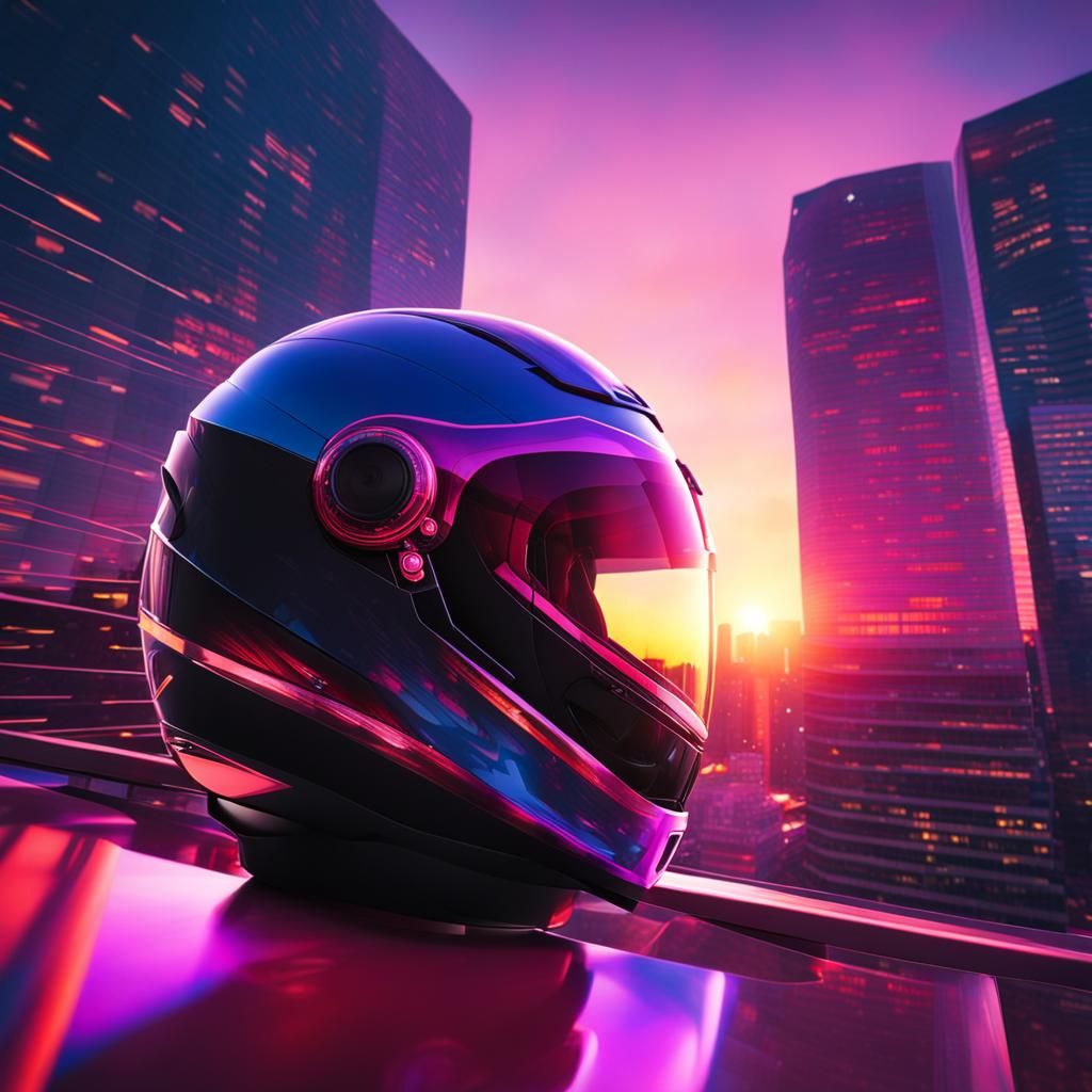 Helmet on a Rooftop Terrace at the Synthwave Style Sunset - AI ...