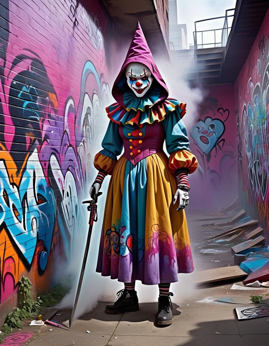 Clown with graffiti-covered walls - AI Generated Artwork - NightCafe ...