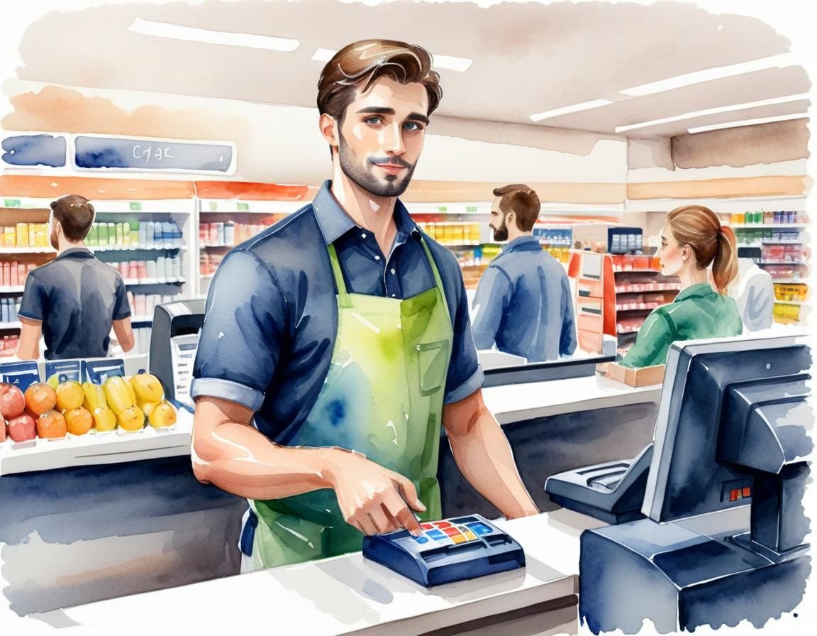 Cashier at a supermarket checkout. - AI Generated Artwork - NightCafe ...