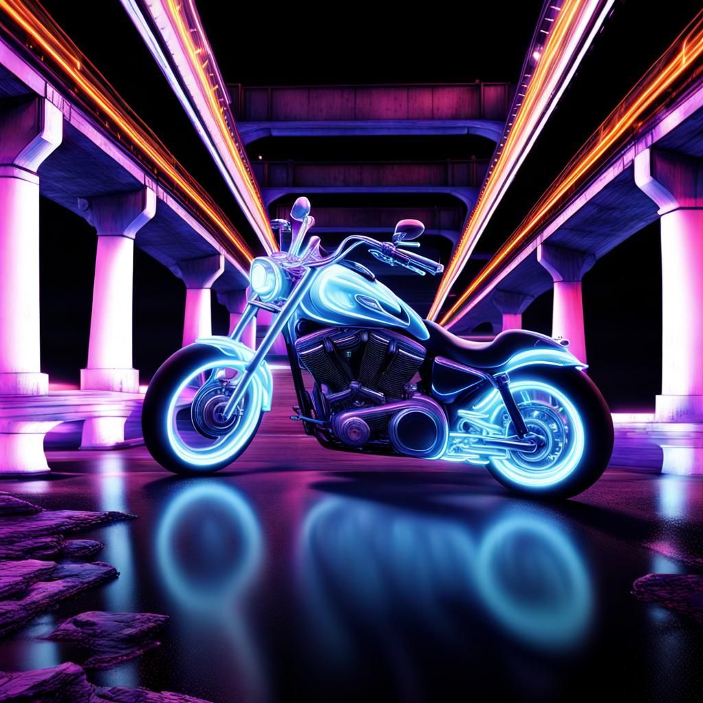 neon under bridge - AI Generated Artwork - NightCafe Creator