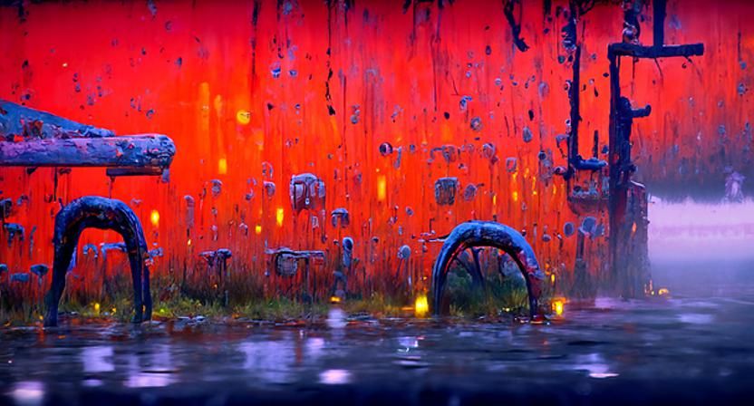 Neon Rust and Cold Rain Zdzisław Beksiński - AI Generated Artwork ...