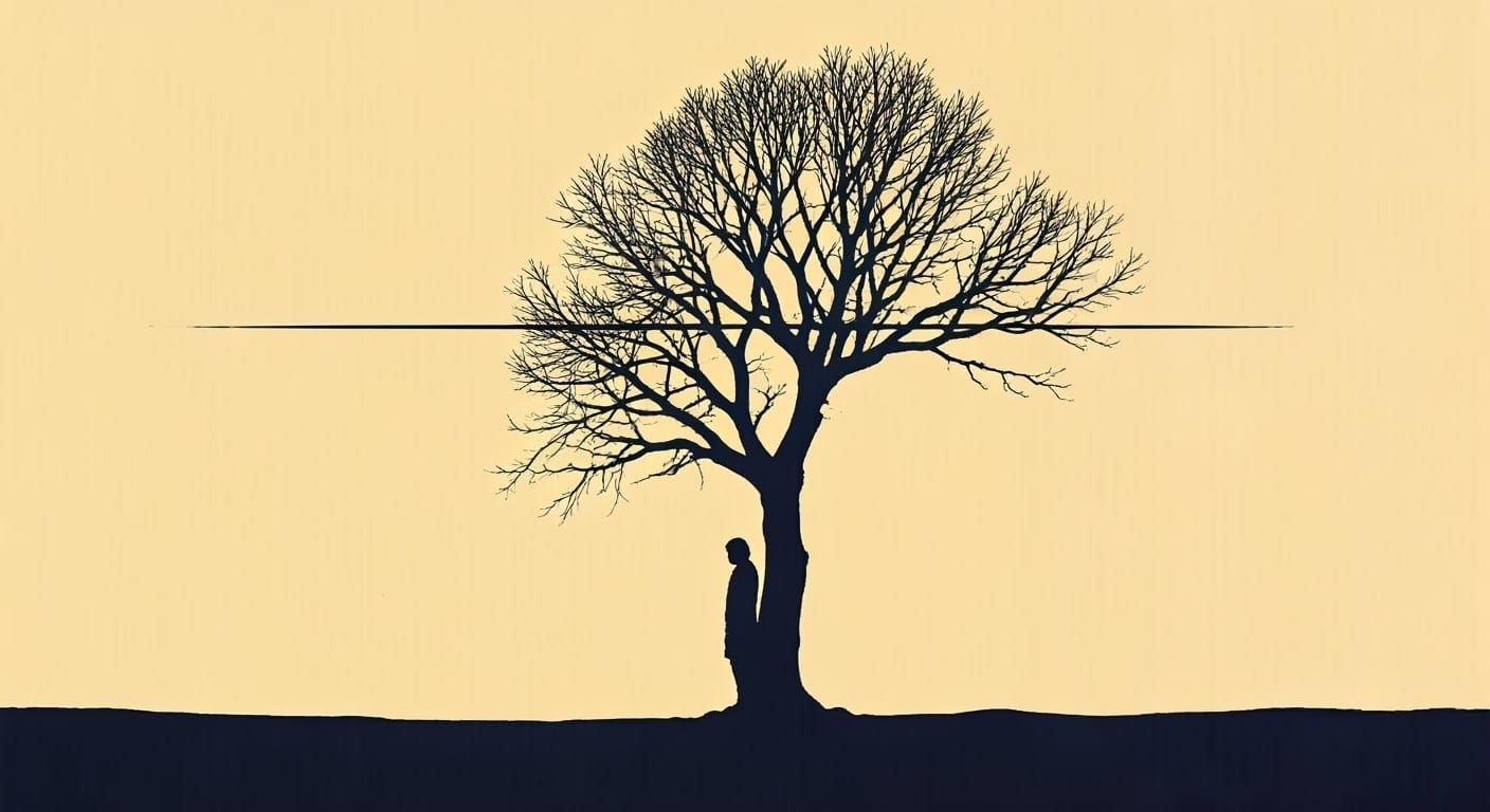 Lone Figure in Contemplative Pose Beneath a Solita... - AI Art