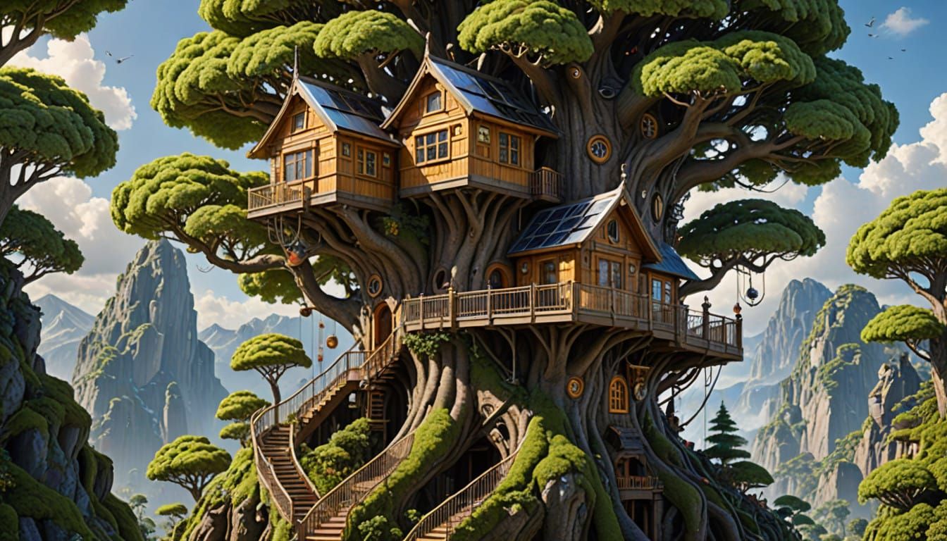 Surreal Solarpunk Tree House Masterpiece - AI Art