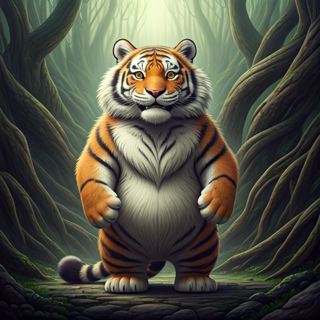 Enchanted Tiger in Whimsical Landscape - AI Art